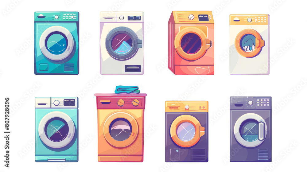 set of Washing machine icons, cartoon style, cute icons, transparent ...