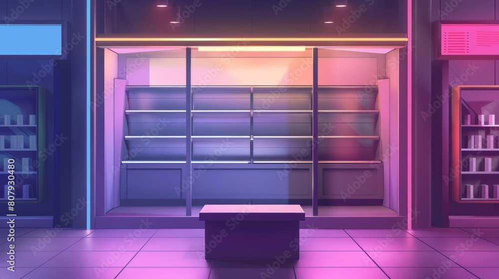 3D empty glass store interior modern mockup with window and double door ...