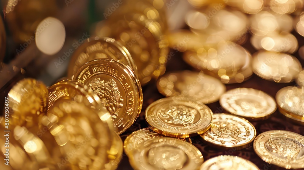 Gold coins, pile of gold coin , shiny and golden, background is the ...