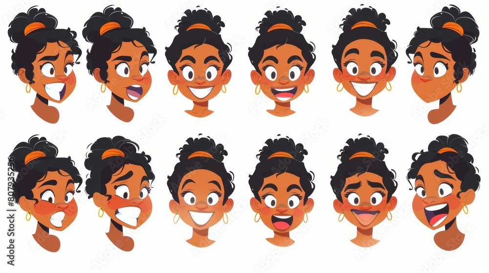 Animated cartoon woman facial expressions with smiling face, laughing ...