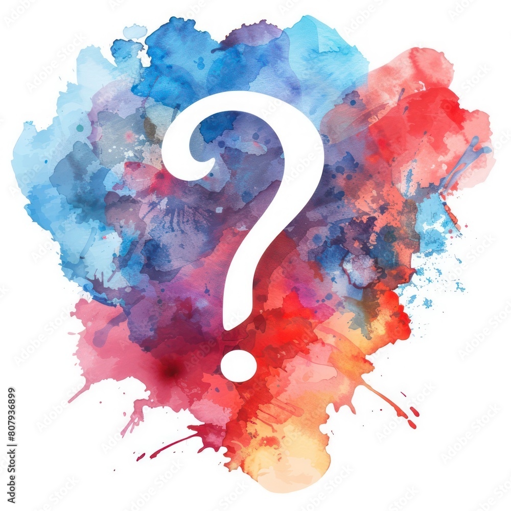 ?, question mark symbol, icon in watercolor painting on a white ...