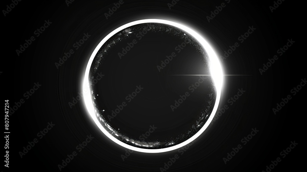 Realistic modern illustration of a white neon glowing circle. Bright ...