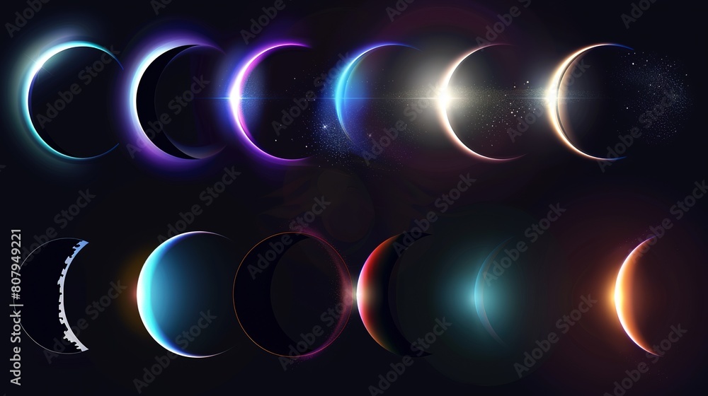 Ethereal glow: a triptych of luminous circles representing different ...