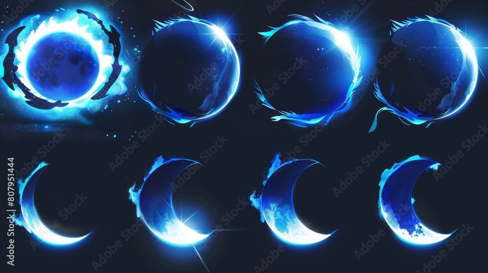 Various stages of eclipse of sun by moon. Realistic modern illustration ...