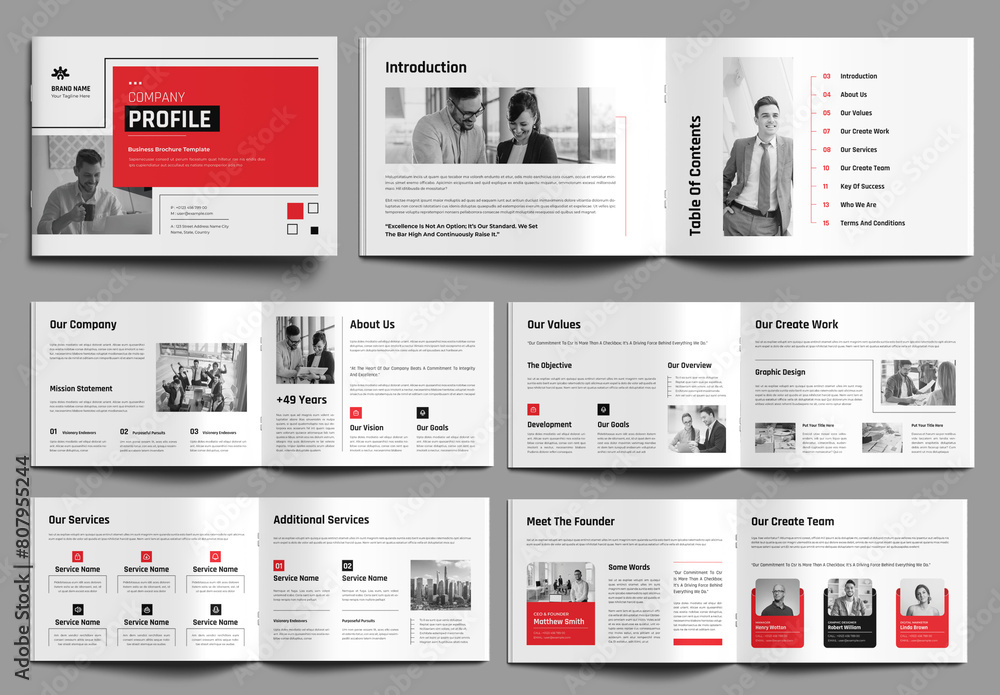 Landscape Company Profile Template With Red Accents Stock Template ...