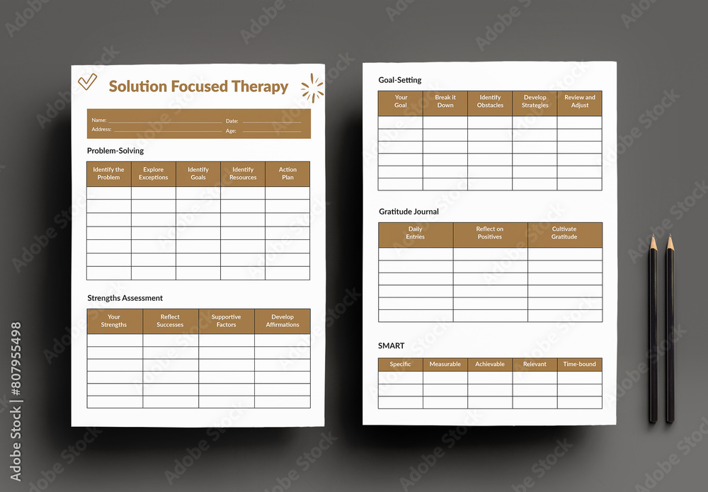 Solution Focused Therapy Worksheets Stock Template | Adobe Stock