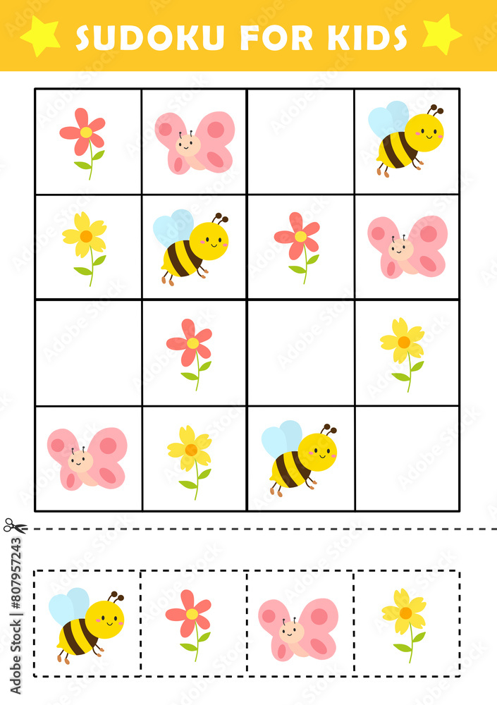 Sudoku logical reasoning activity for kids. Fun sudoku puzzle with cute ...
