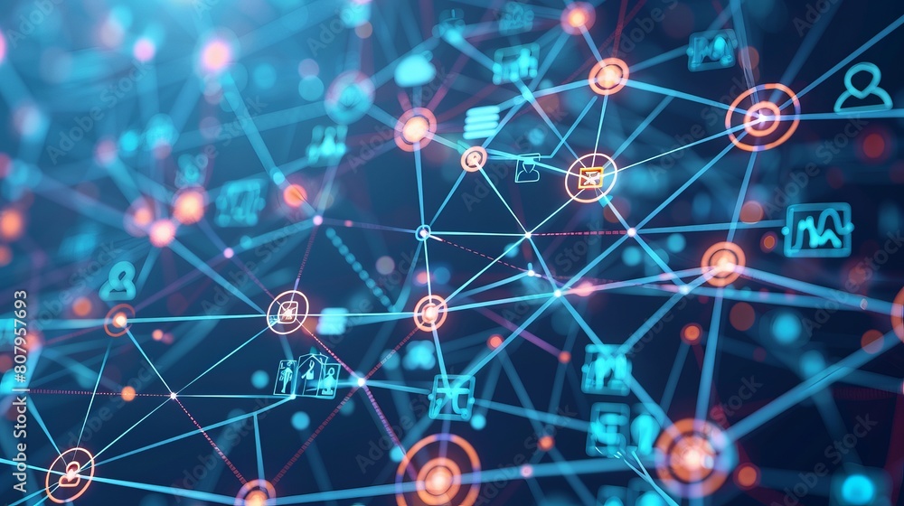 Conceptual stock photo depicting a network of interconnected nodes ...