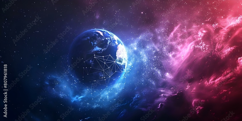 Stock photo showing Earth connected in virtual network symbolizing global interconnectedness ...