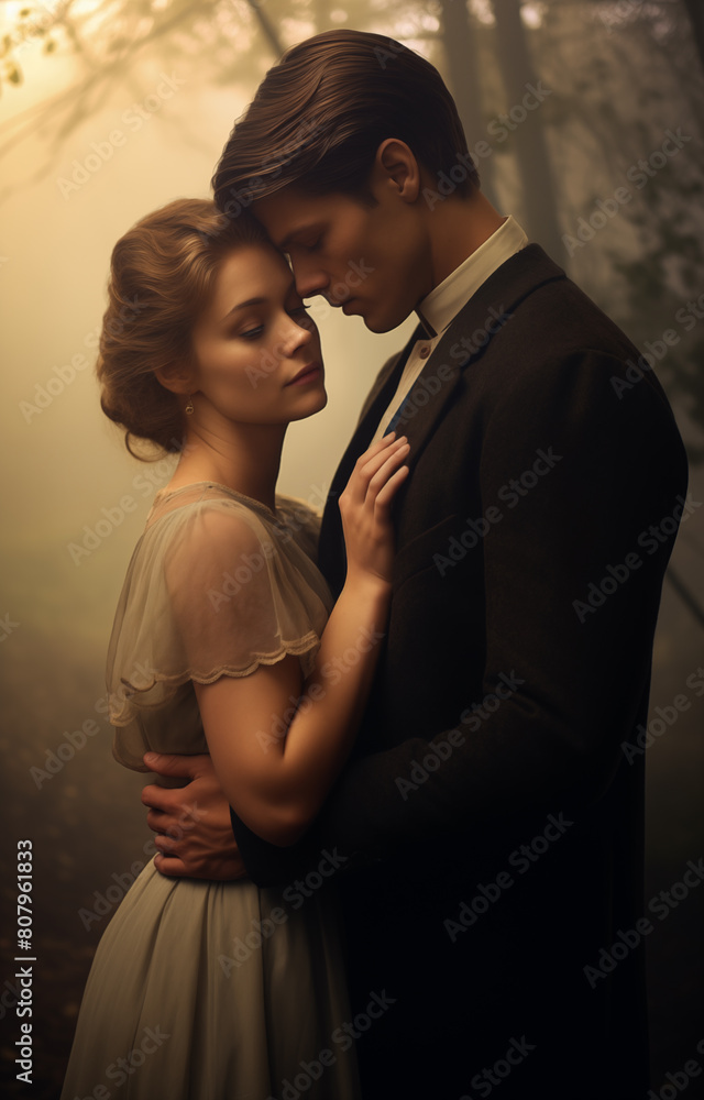 Man in black suit and woman in see through light dress. Young ...