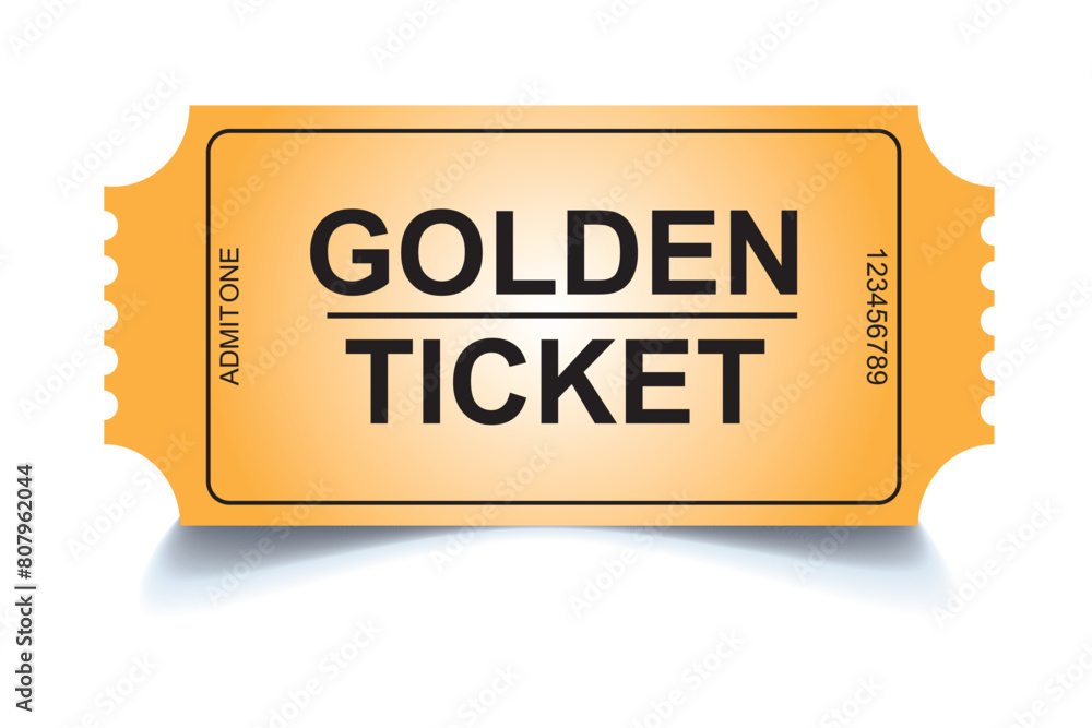 3d golden tickets. Three-dimensional golden ticket with stars and the ...