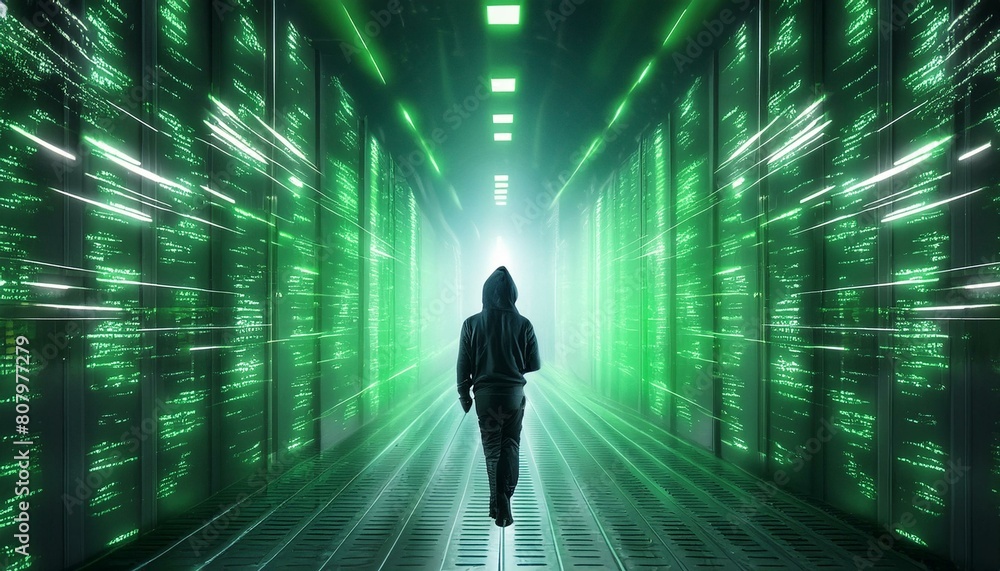 person with code, hacker with code and computer, hacker's hand reaching ...