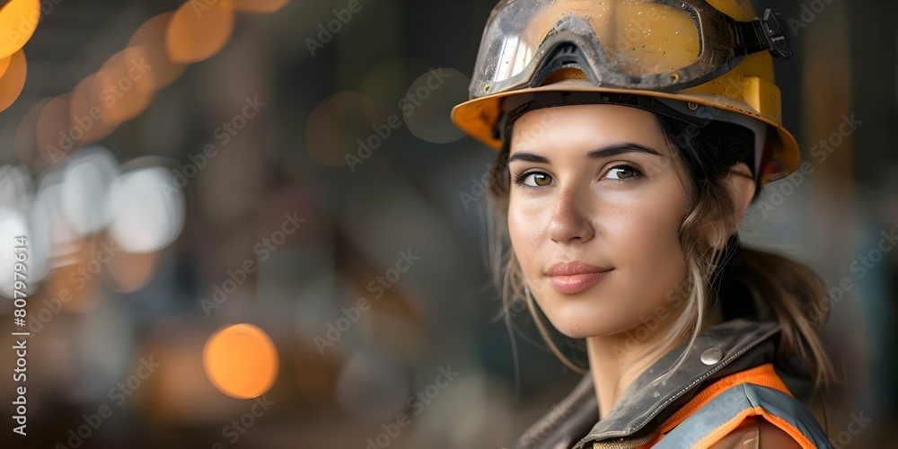 Female Construction Worker Poses in Safety Gear at Job Site. Concept Construction Worker, Job ...