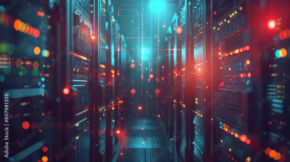 Server rack visualization concept, modern information technology center ...