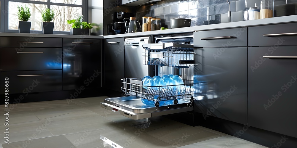 Spotless kitchen with full dishwasher ideal for home improvement blogs ...