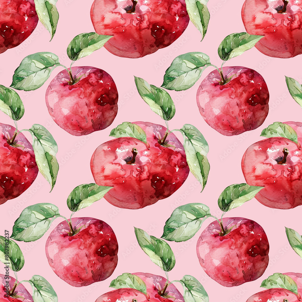 Serene watercolor motif of apples, perfect for creating a calming ...