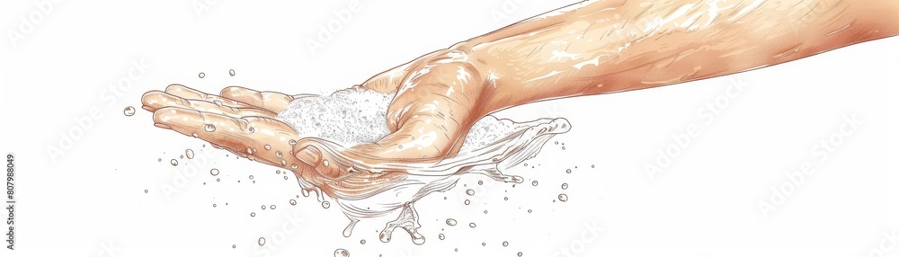 A simple line drawing of a hand thoroughly washing with soap and water ...