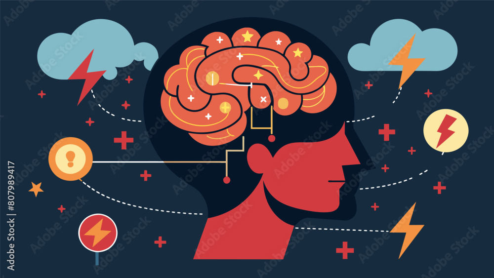 A drawing of a persons brain with multiple pathways and obstacles ...
