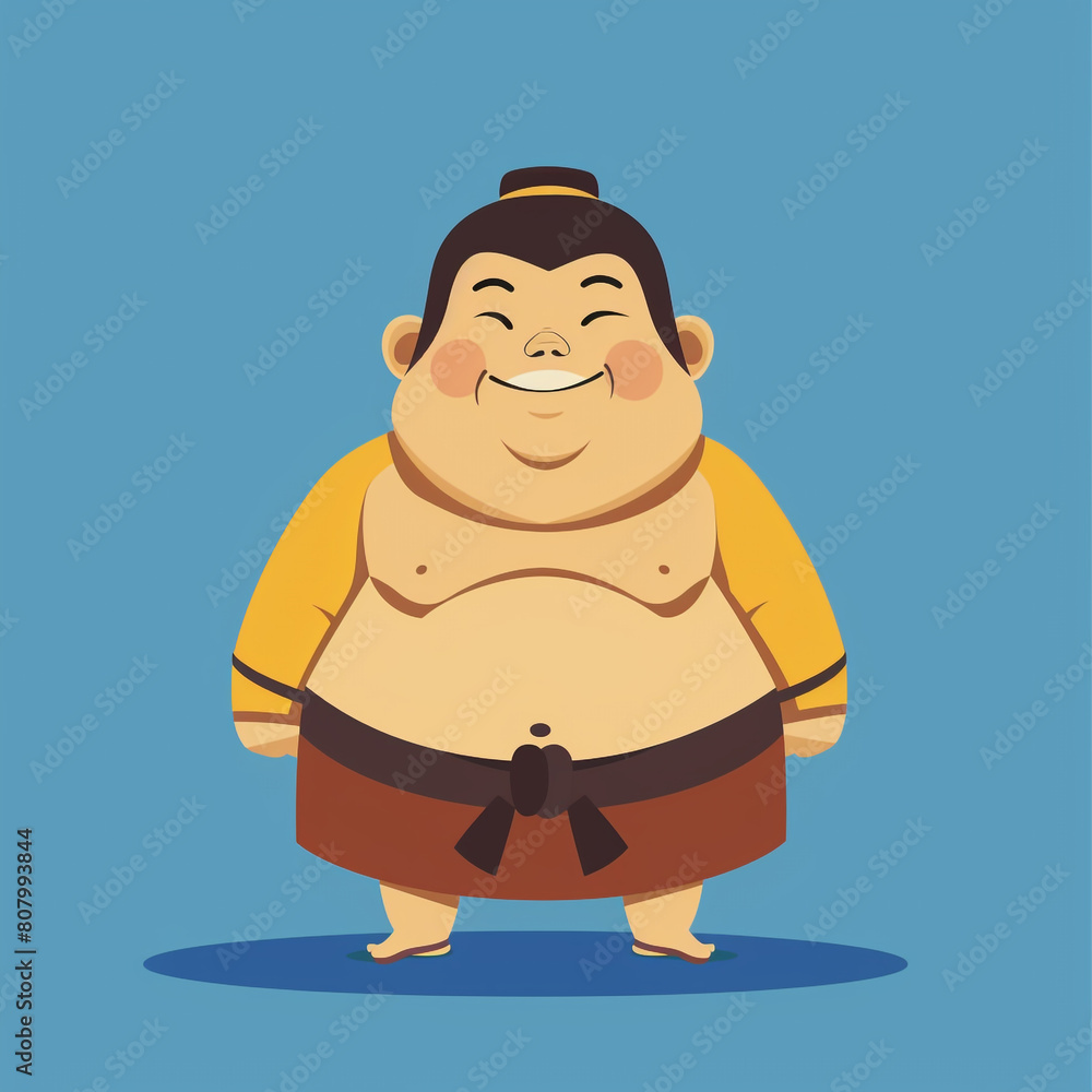 Cute Japanese sumo athlete 2d cartoon illustration isolated on blue ...