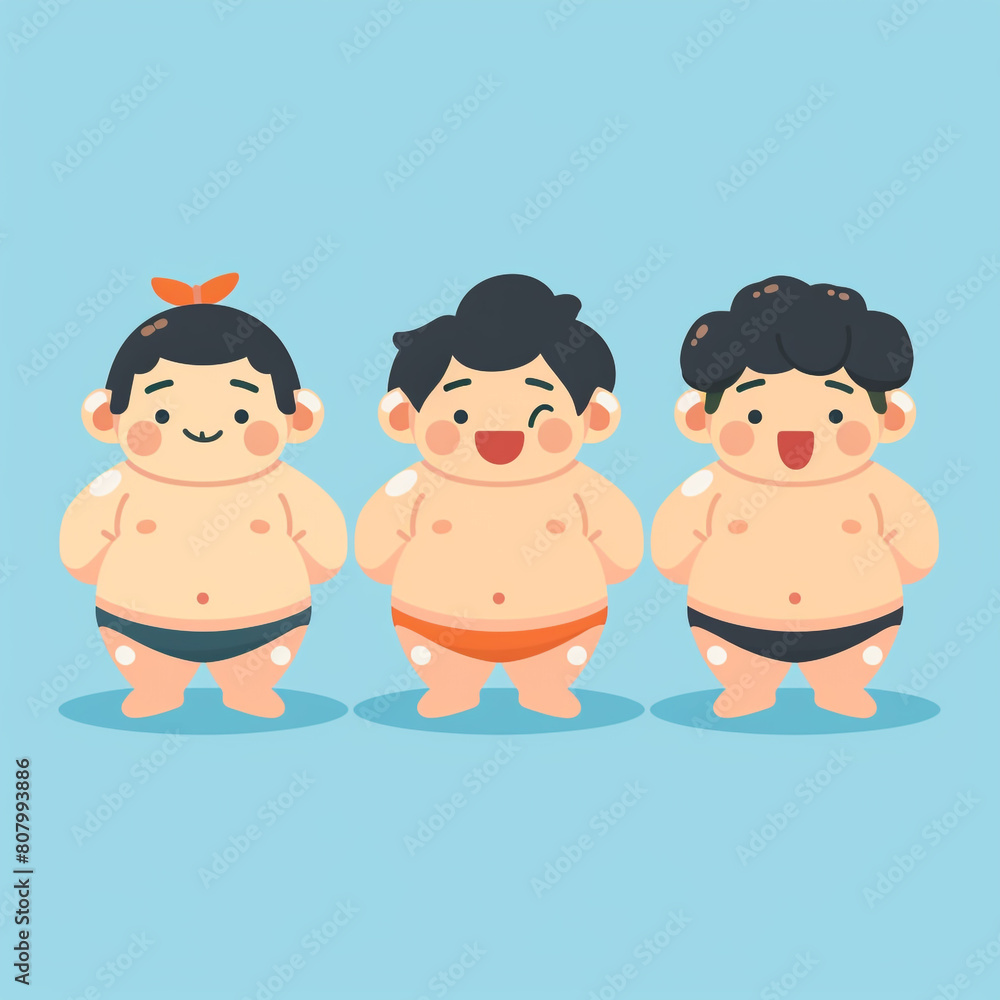 Cute Japanese sumo athlete 2d cartoon illustration isolated on blue ...
