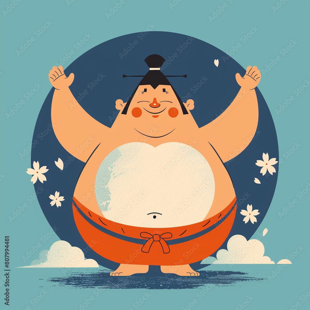 Cute Japanese sumo athlete 2d cartoon illustration isolated on blue ...
