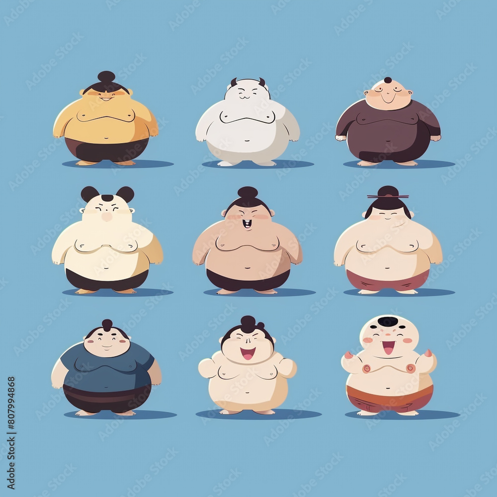 Cute Japanese sumo athlete 2d cartoon illustration isolated on blue ...