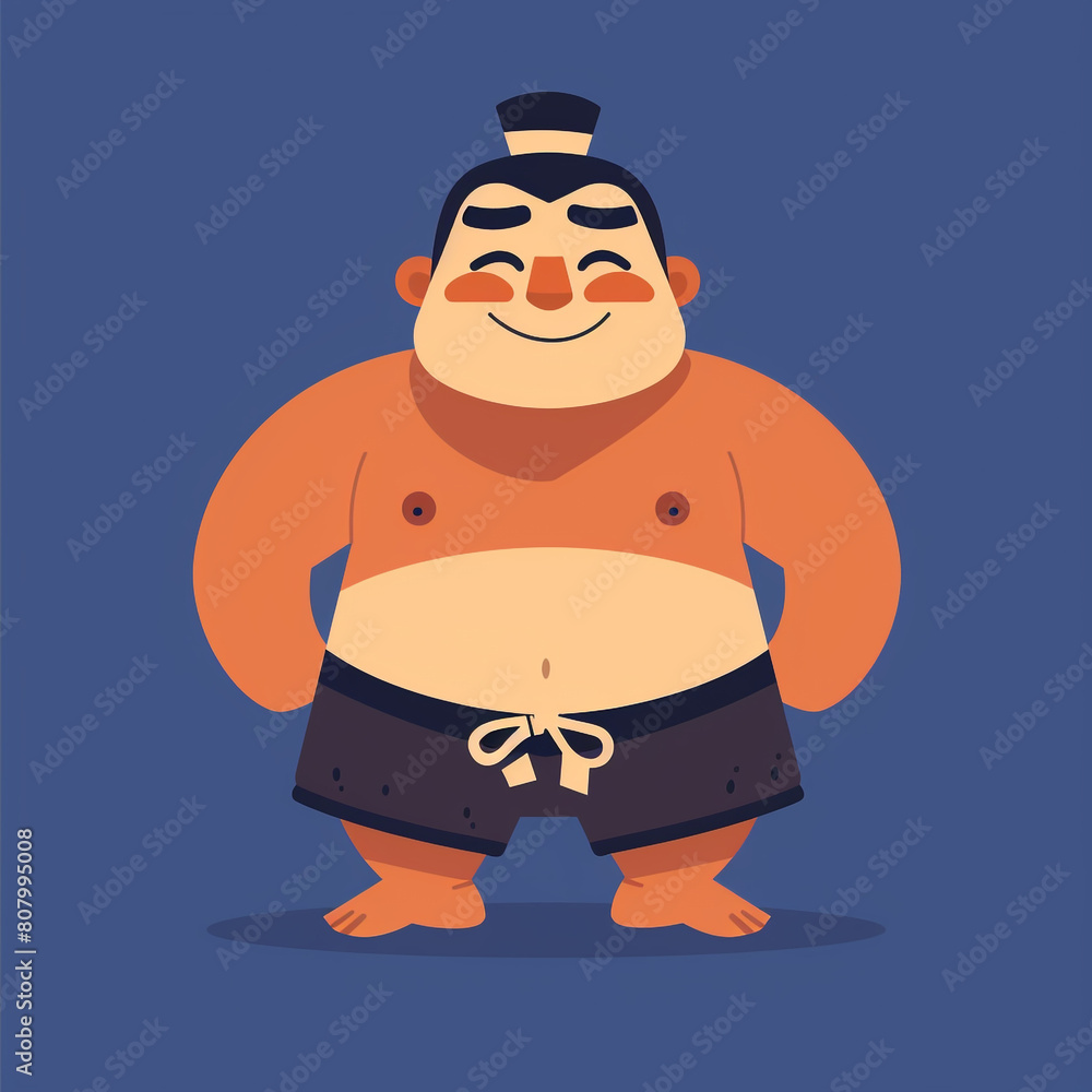 Cute Japanese sumo athlete 2d cartoon illustration isolated on blue ...