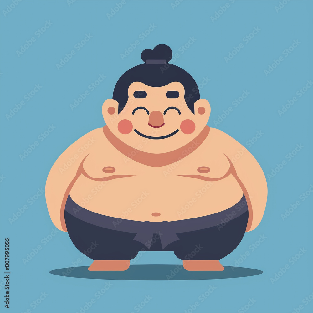 Cute Japanese sumo athlete 2d cartoon illustration isolated on blue ...