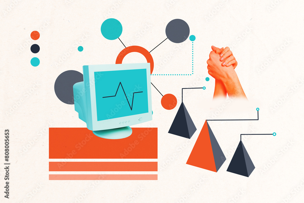 Composite collage picture image of computer management graph working ...