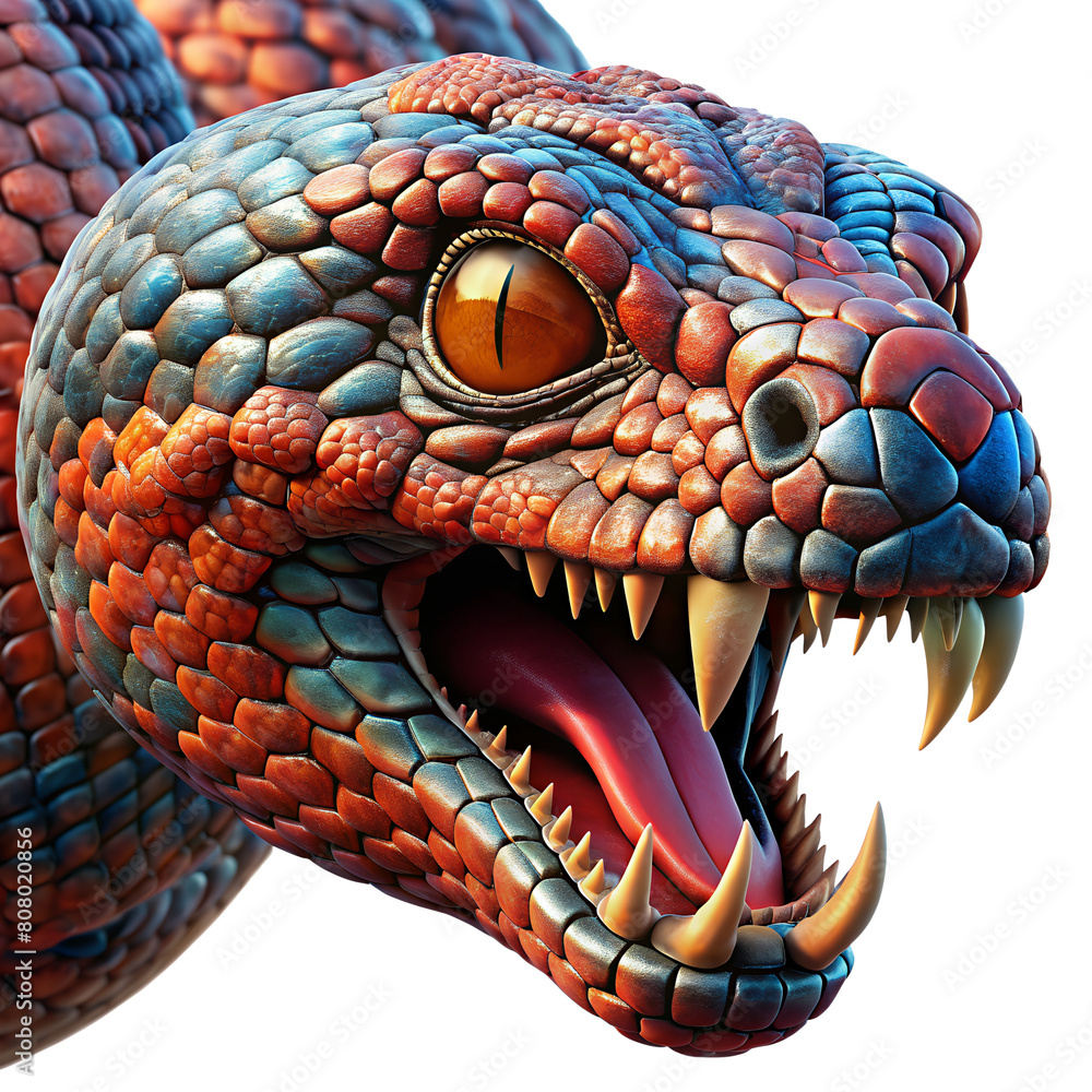 2025 New Year Aggressive Snake head on a white isolated transparent ...