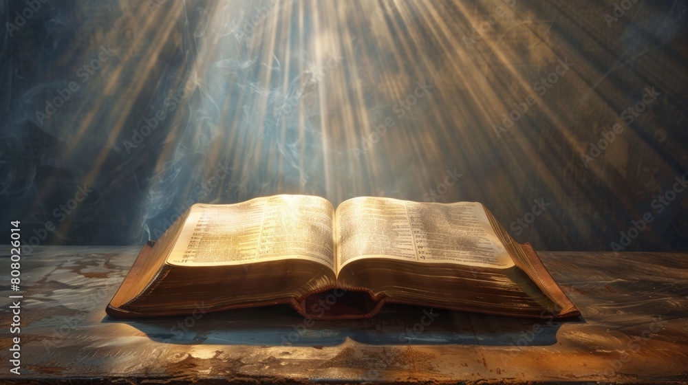 Holy bible with rays of light coming out generative ai Stock ...