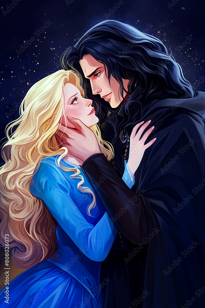 Beautiful fantasy couple, aristocrats, drawing, digital processing ...
