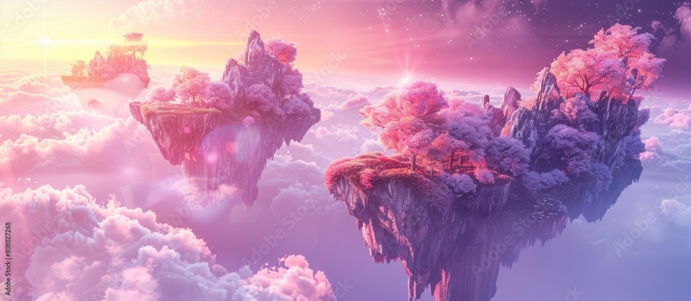 Pastel Sky Levitation A D Rendered Isometric Vision of Floating ...