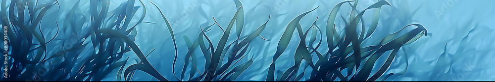 Blue seaweed background with intertwined, large and thick, matte and ...