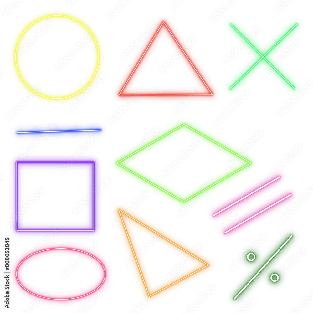 mathematical symbols and shapes flat with neon effect isolated ...
