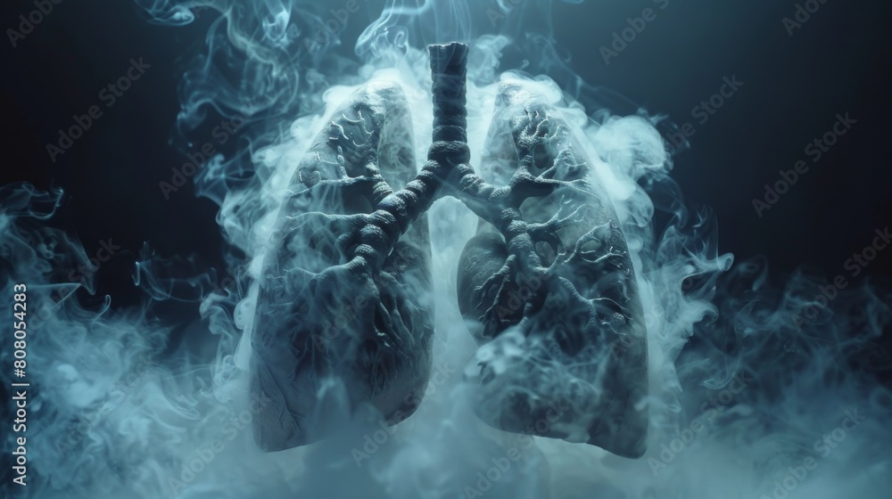Human lungs are completely filled with pollution smoke and smoking ...