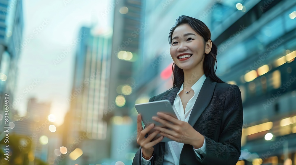 Smiling young Asian business woman leader entrepreneur professional ...