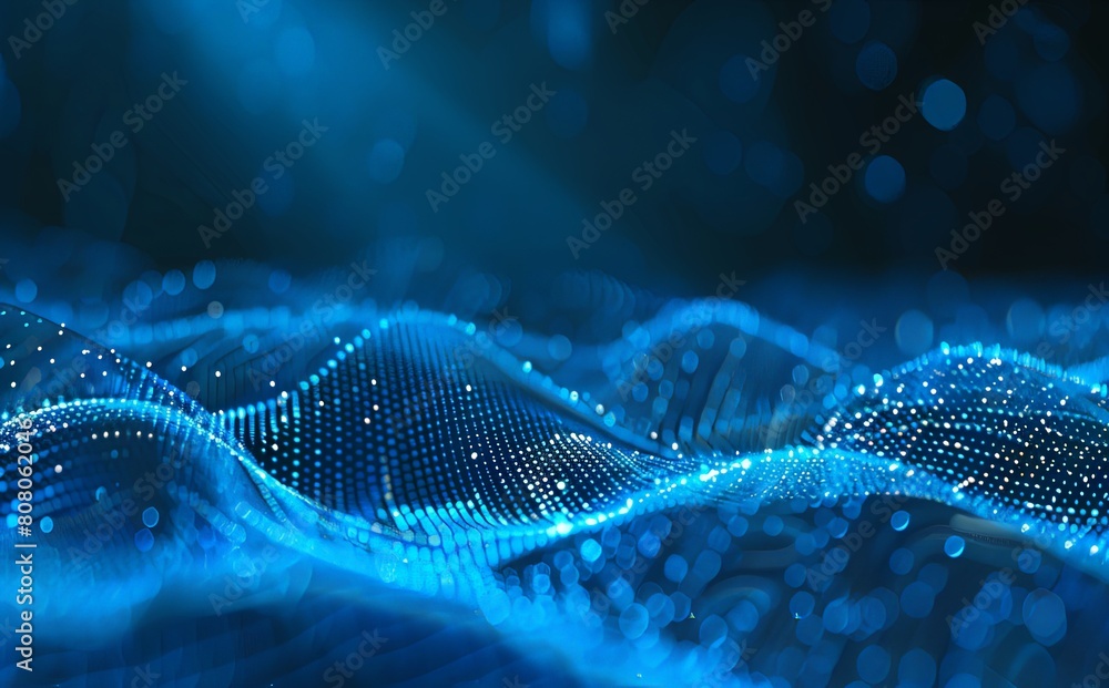 Digital technology background with blue light waves and creating an ...