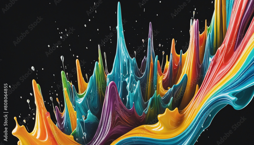 colorful cascading melted liquid rainbow crayons splash frozen in an ...