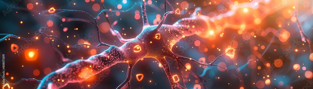 Neon illustration of the human nervous system, highlighting major nerve ...