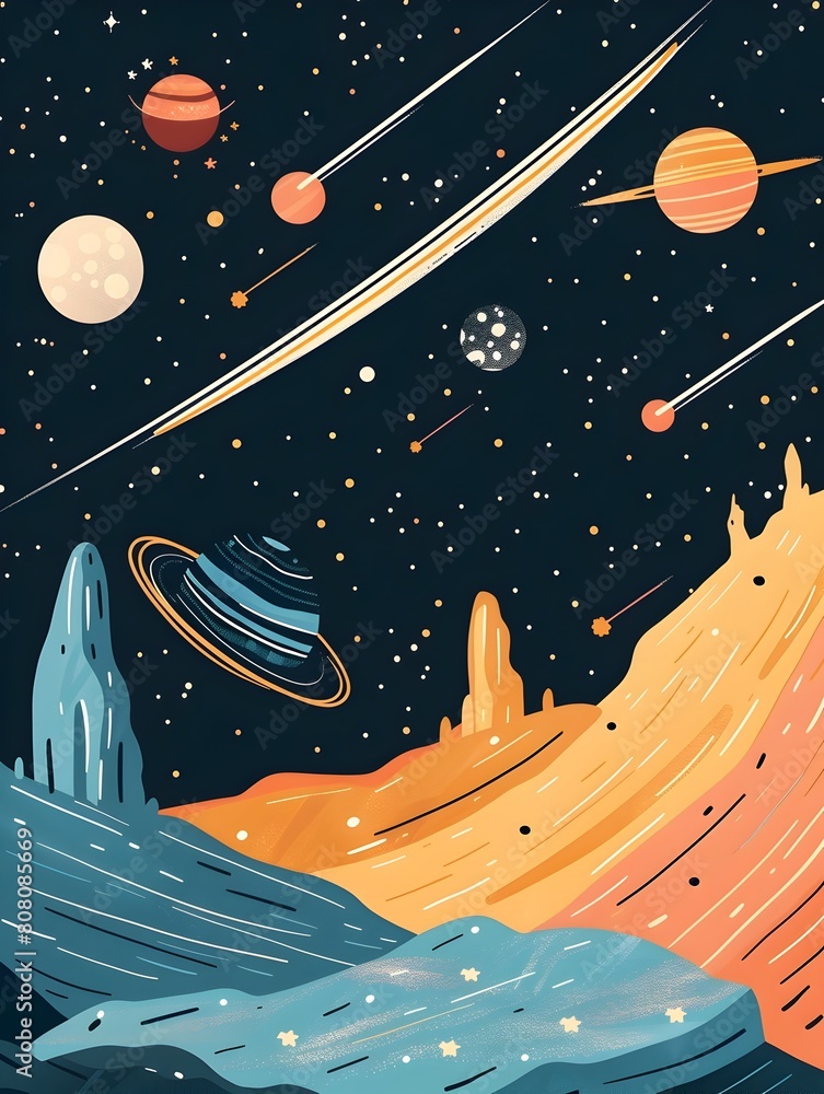 Majestic Cosmic Landscape with Planets Comets and Dramatic Celestial ...