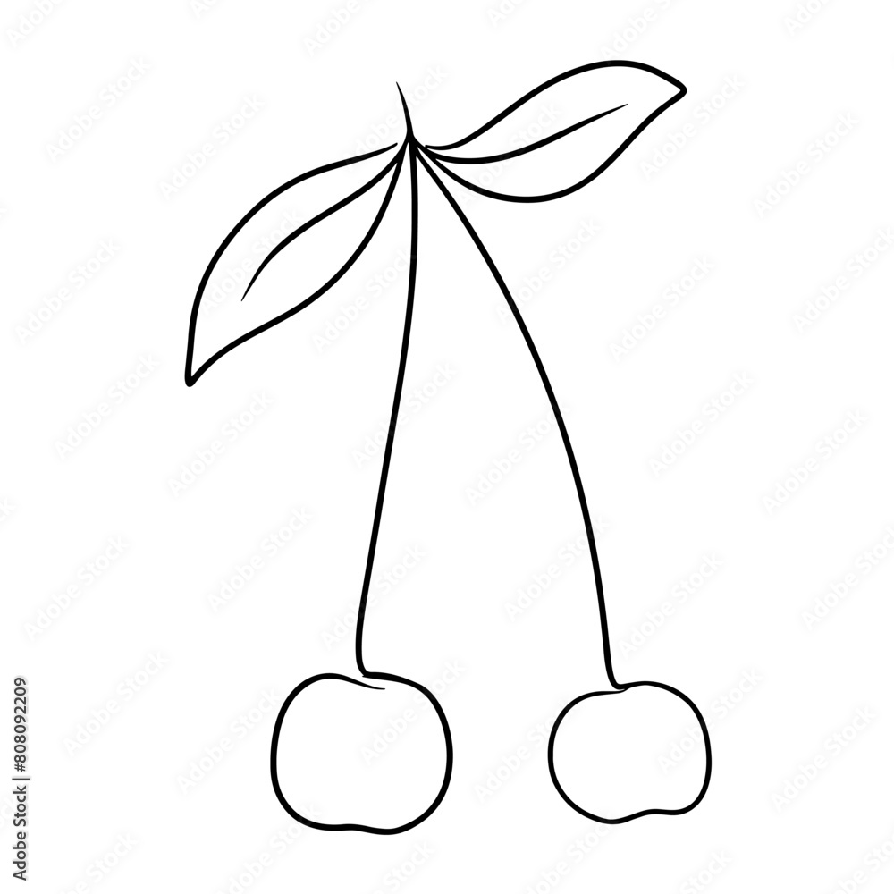 continuous line drawing of cherry isolated on transparent background ...
