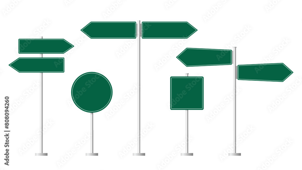 Traffic signs green. Collection of blank green road sign or Empty ...
