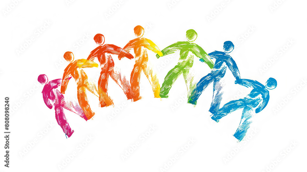 Teamwork Concept: Rainbow-Colored Group of Figures Forming a Circle ...