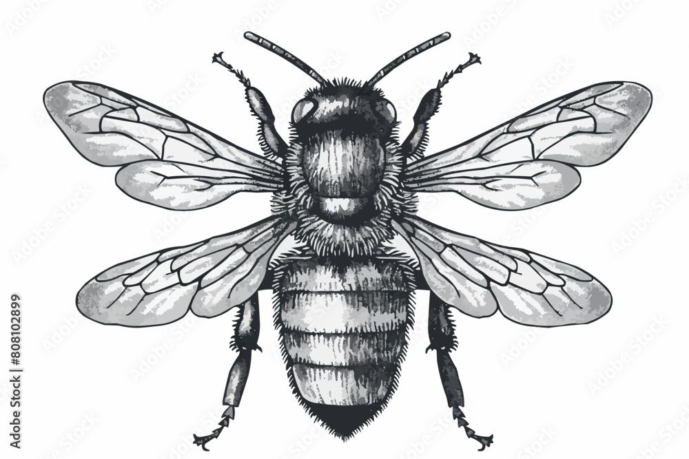 Bumblebee side view hand drawn sketch insects illustration Stock Vector ...
