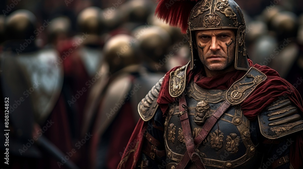 Roman centurion reviewing legion's formation in detailed armor Stock ...