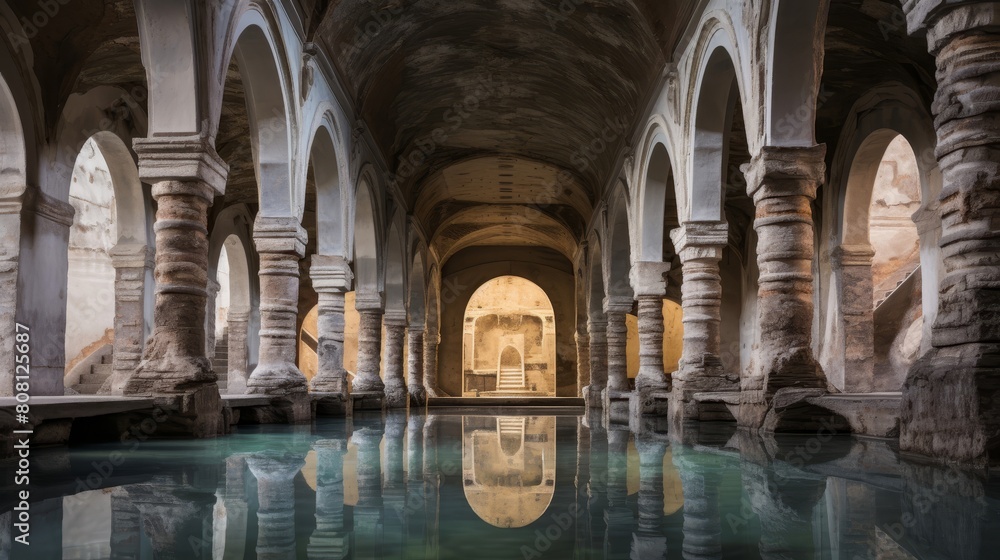 Roman bathhouse's frigidarium bathers in cold plunge pool Stock ...