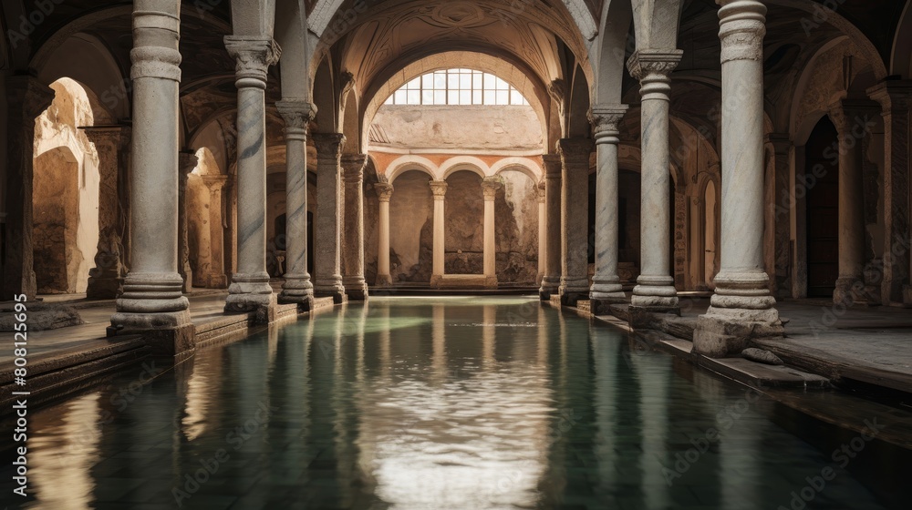 Roman bathhouse's frigidarium bathers in cold plunge pool Stock ...