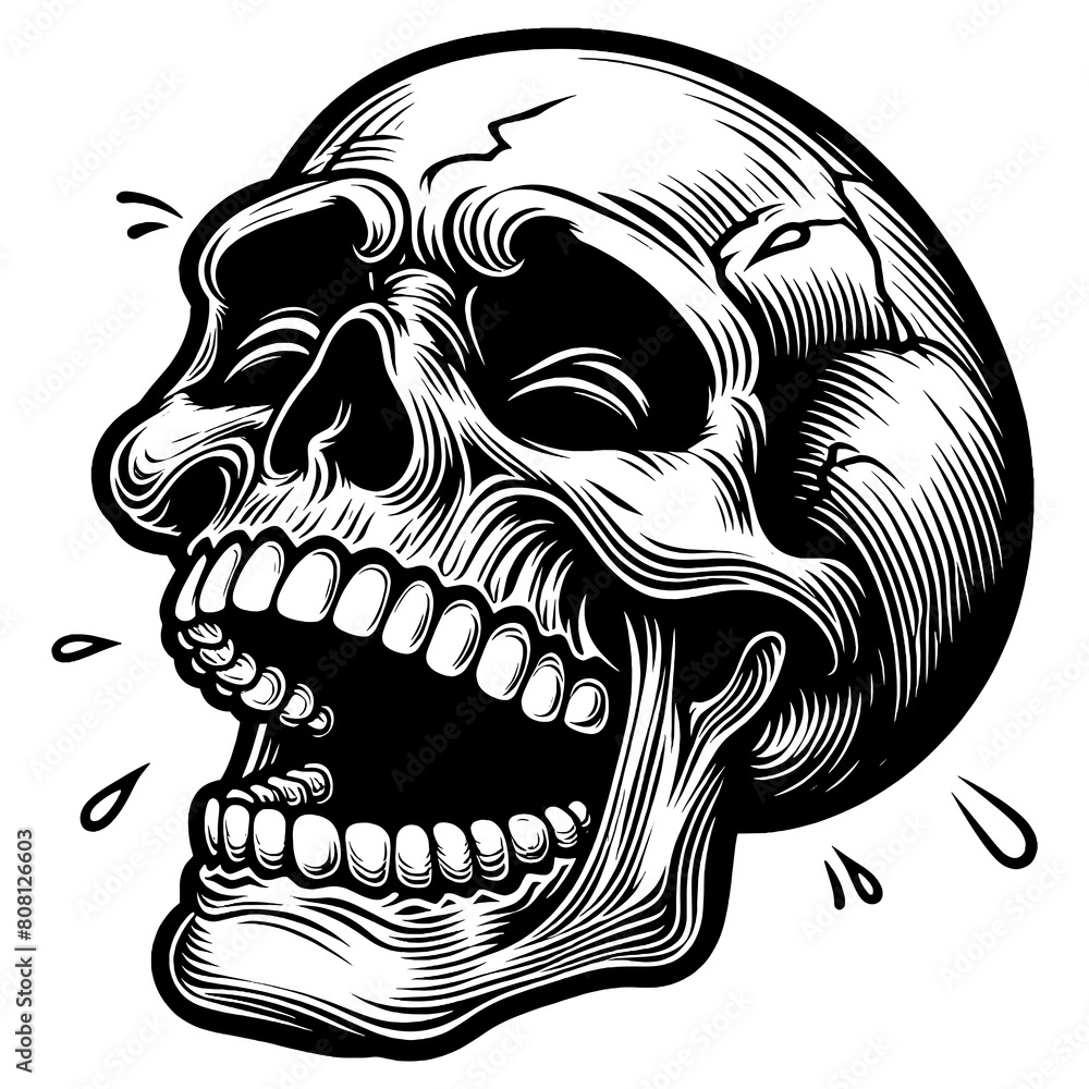 Cartoon laughing Human Skull sketch engraving generative ai fictional ...