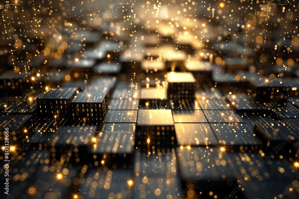 Abstract Data Matrix, Matrix of data squares and symbols, Metallic ...